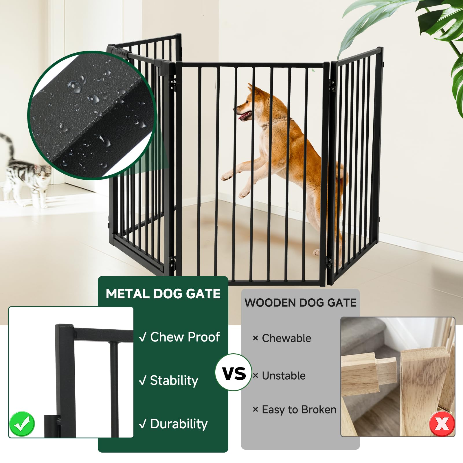 Snagle Paw Metal Freestanding Dog Gate with Door, 80 W x 32 H Dog Fence ...