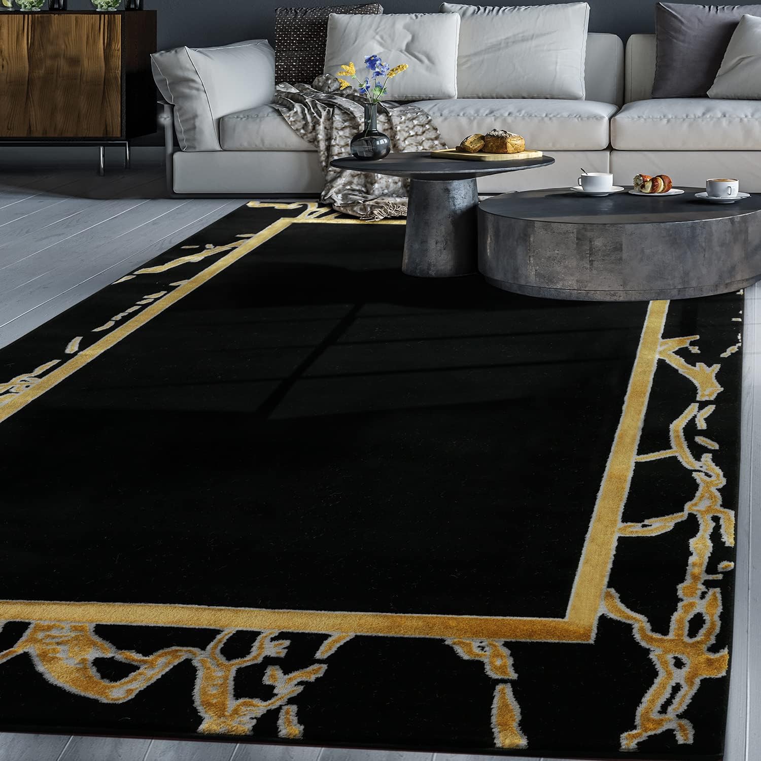 Amazon.com: Retro Black Gold Greek Key Meander Area Rugs 3D Geometric ...