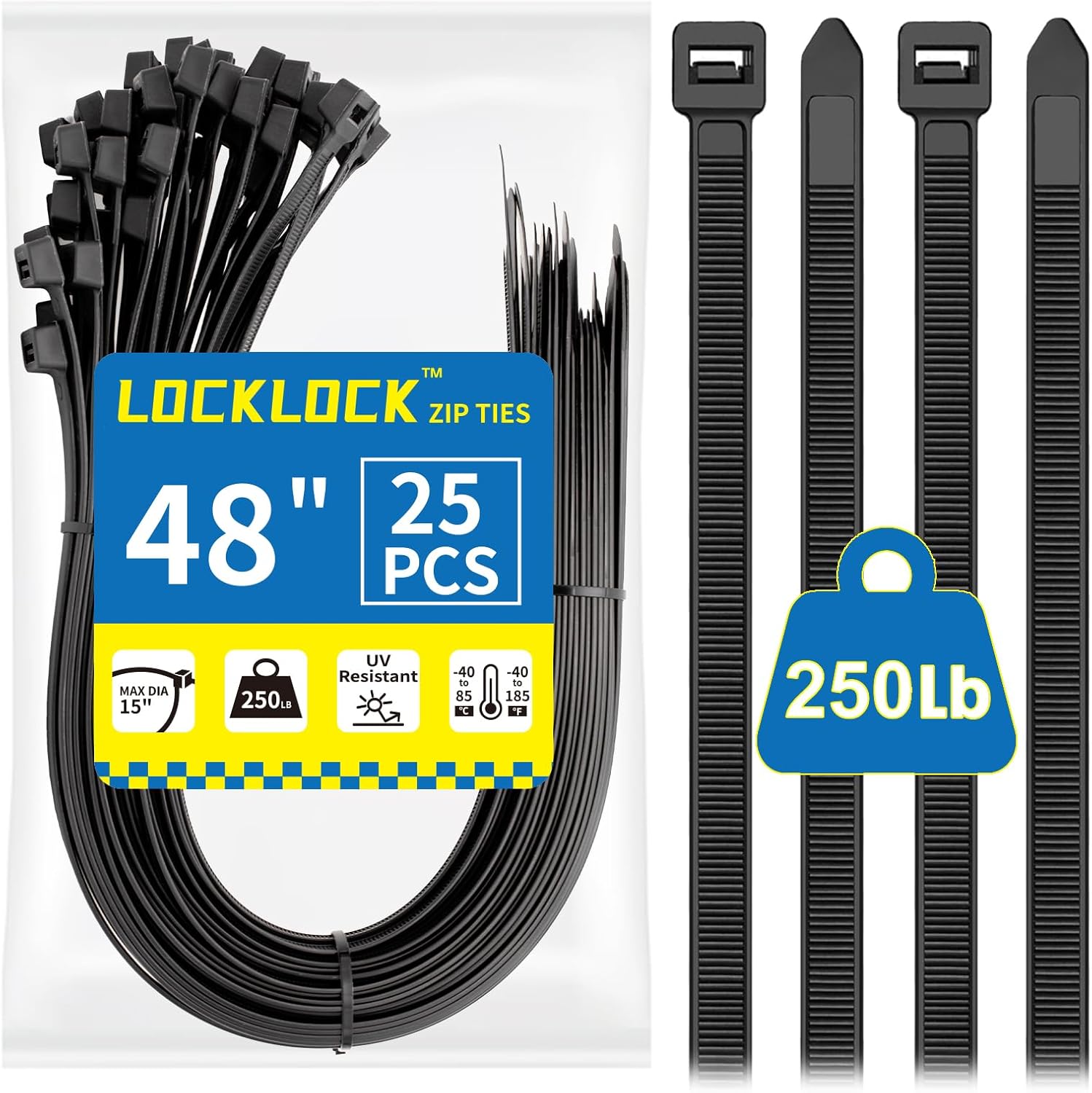 Amazon.com: Large Zip Ties Heavy Duty Outdoor 48 inch (25 Pack), Heavy ...