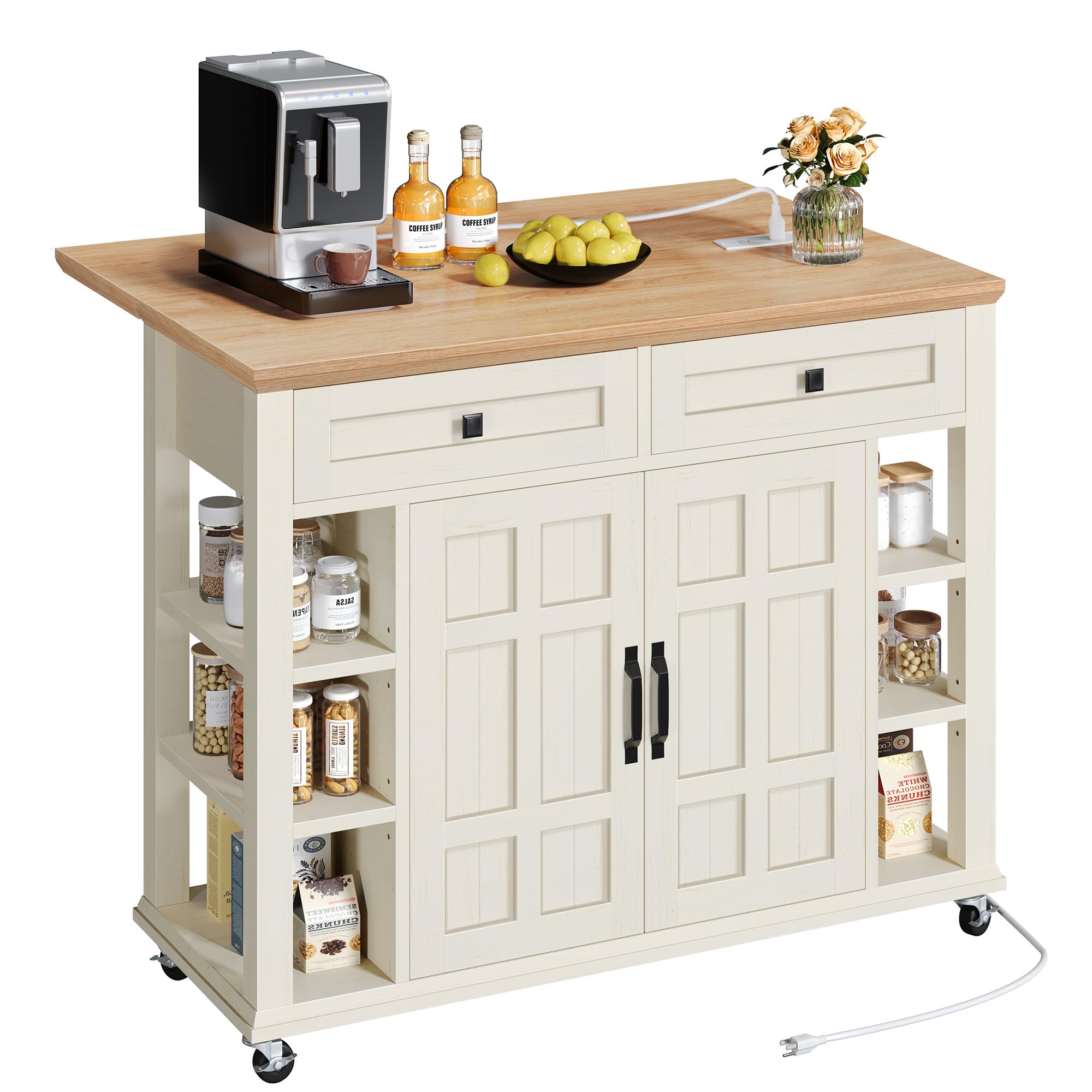 Amazon.com: DWVO Kitchen Island with Folding Drop Leaf & Power Outlet ...