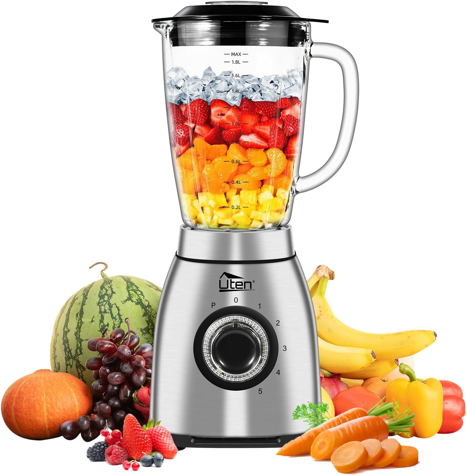 Uten Blender à Smoothie 2 L, Mixeur de Cuisine 1800 W, Impulsion et 5 ...