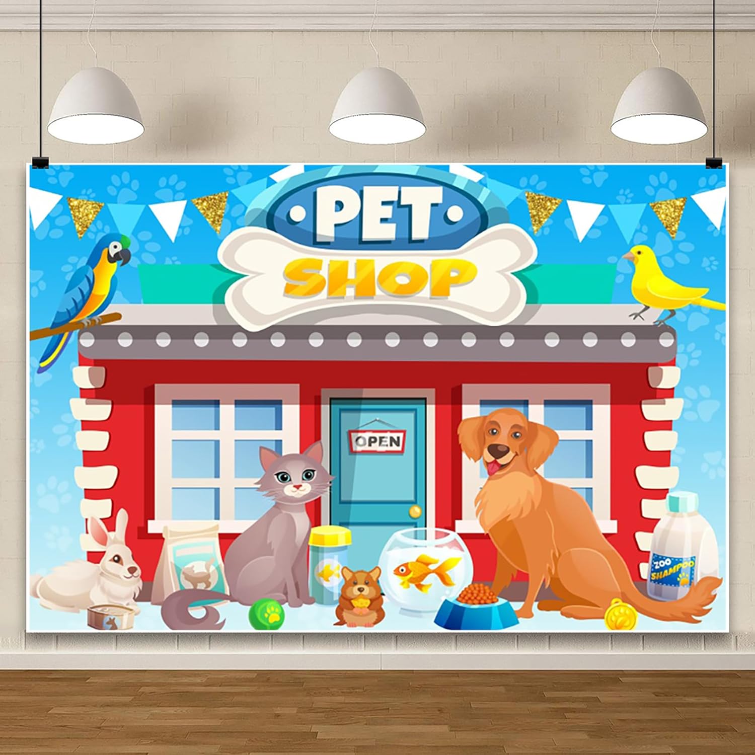 Amazon.com : AOFOTO 5x3ft Pet Shop Backdrop Cartoon Pets Store Theme ...