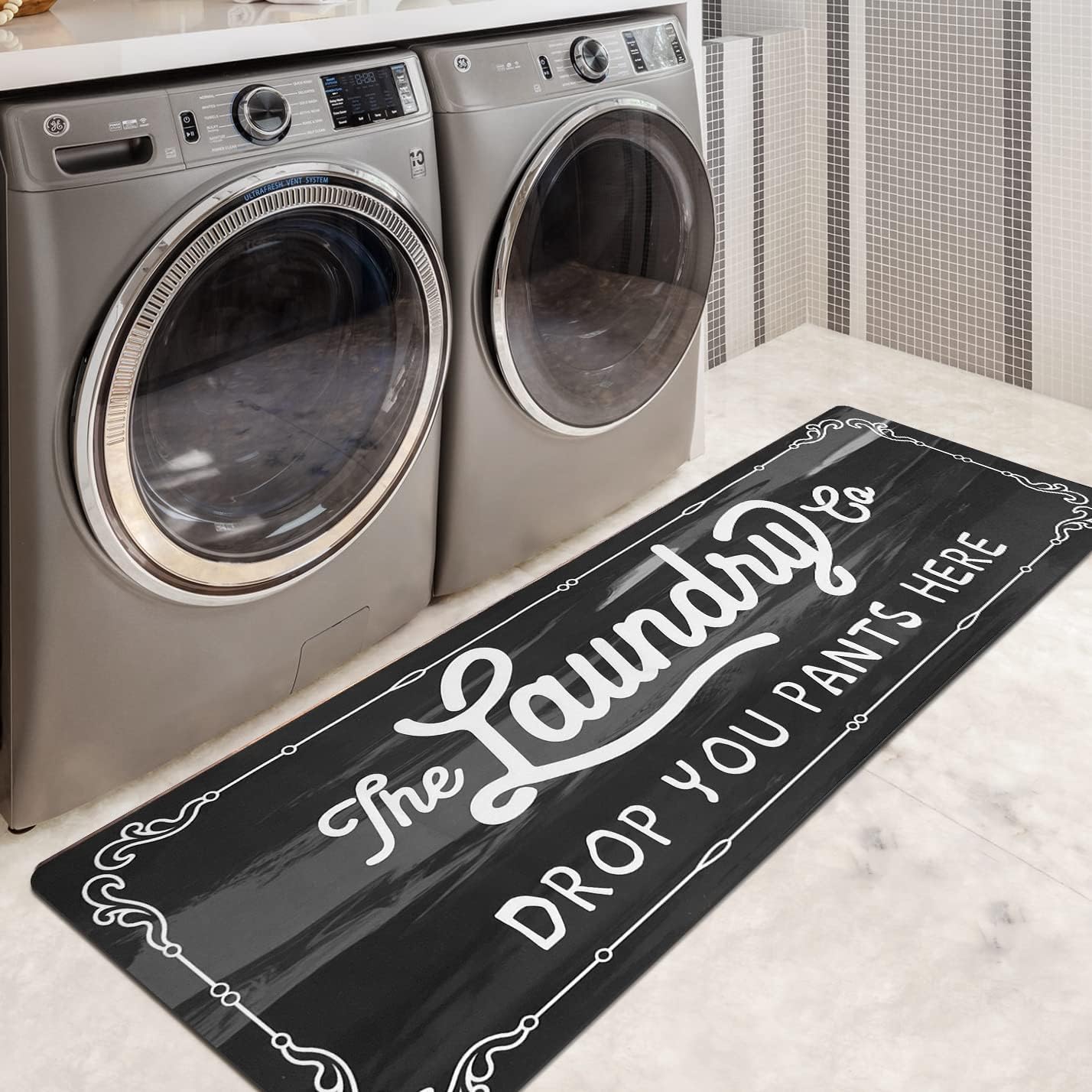 Amazon.com: EARTHALL Laundry Room Rug Runner Grey 20/''x59/'' Non Slip ...