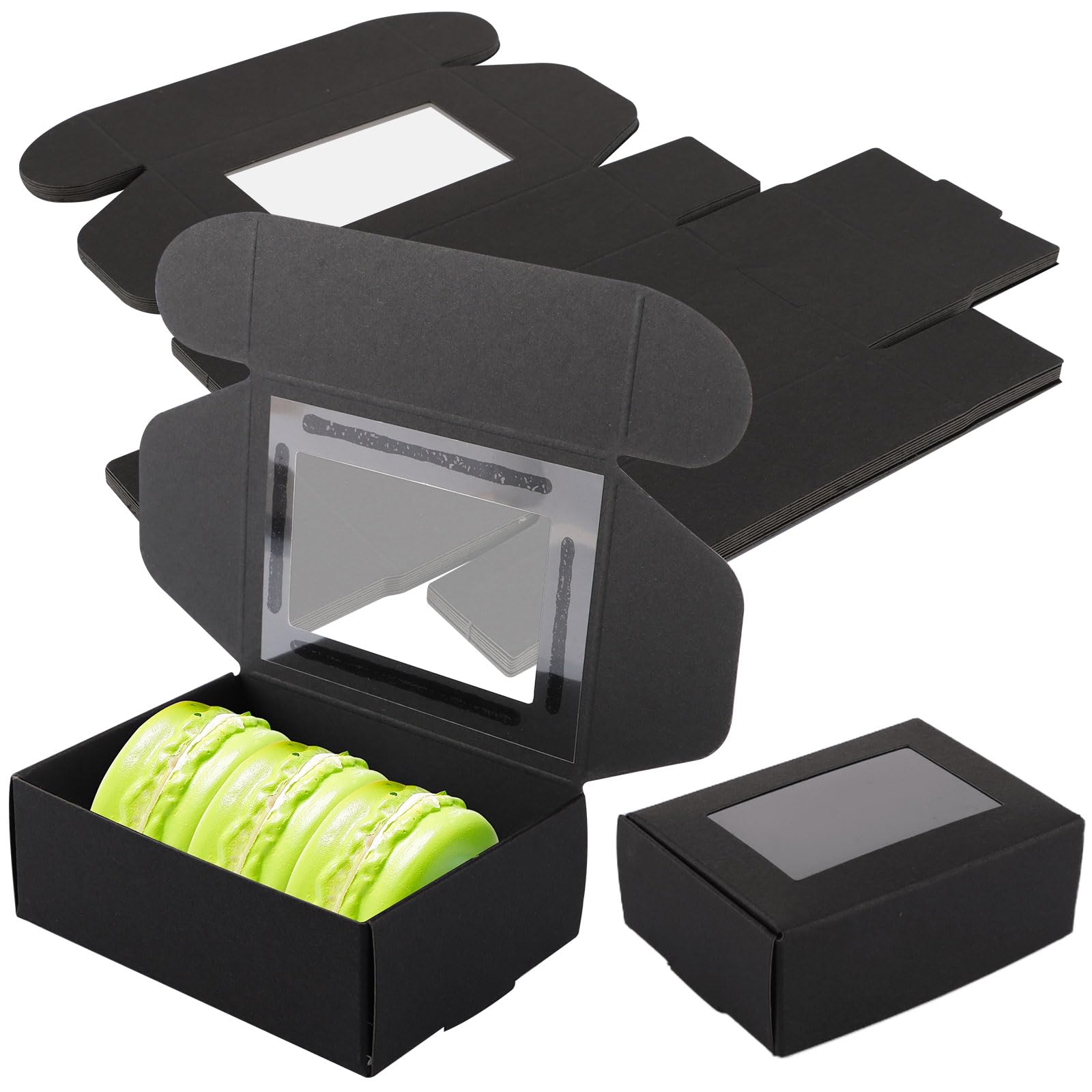 WOPPLXY 60 PCS Kraft Paper Box with Window - 8.5x6x3cm Black Paper ...