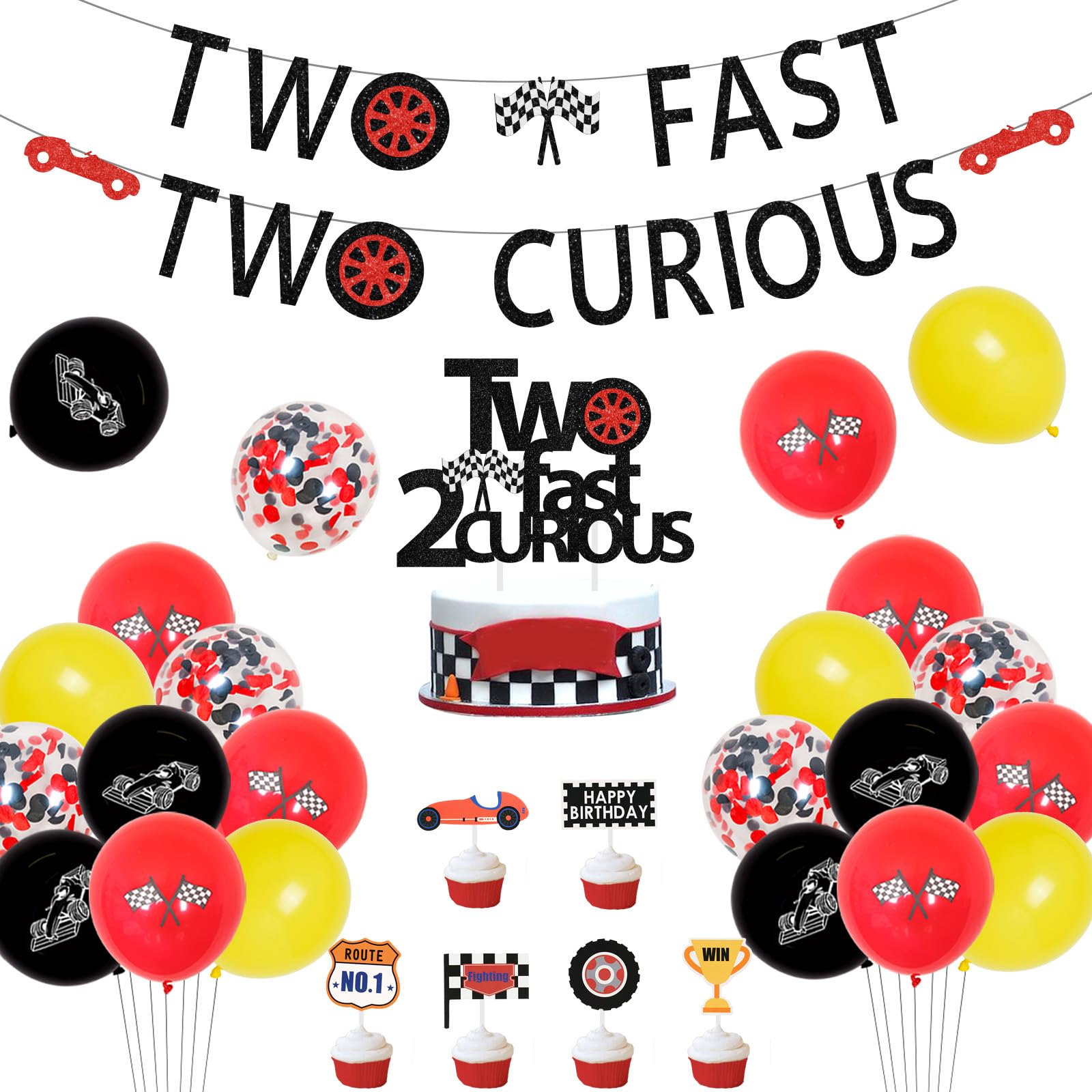 Amazon.com: Sursurprise Two Fast Two Curious Birthday Decorations, Race ...