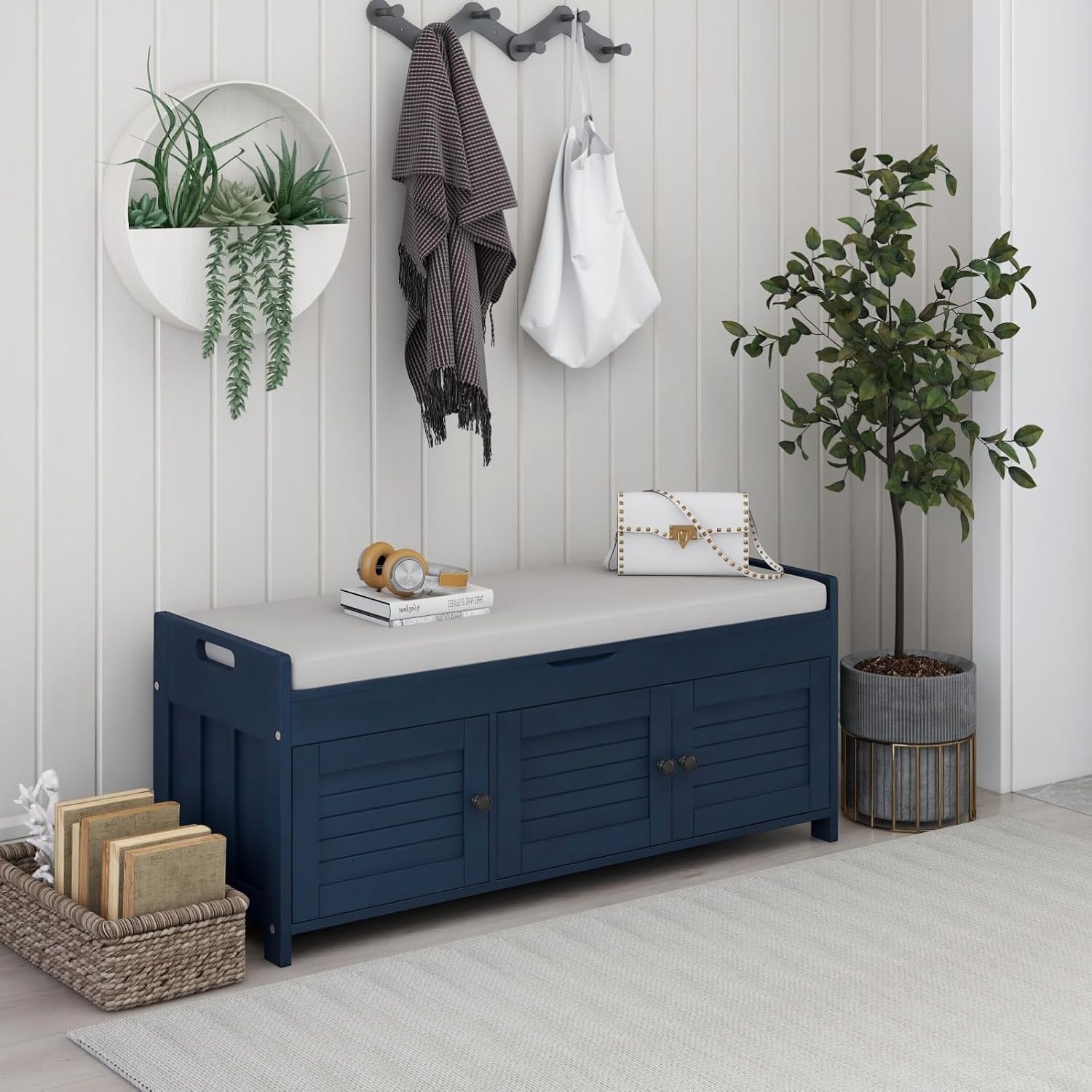 Amazon.com: Bamskov Storage Bench with 3 Shutter-Shaped Doors, Shoe ...