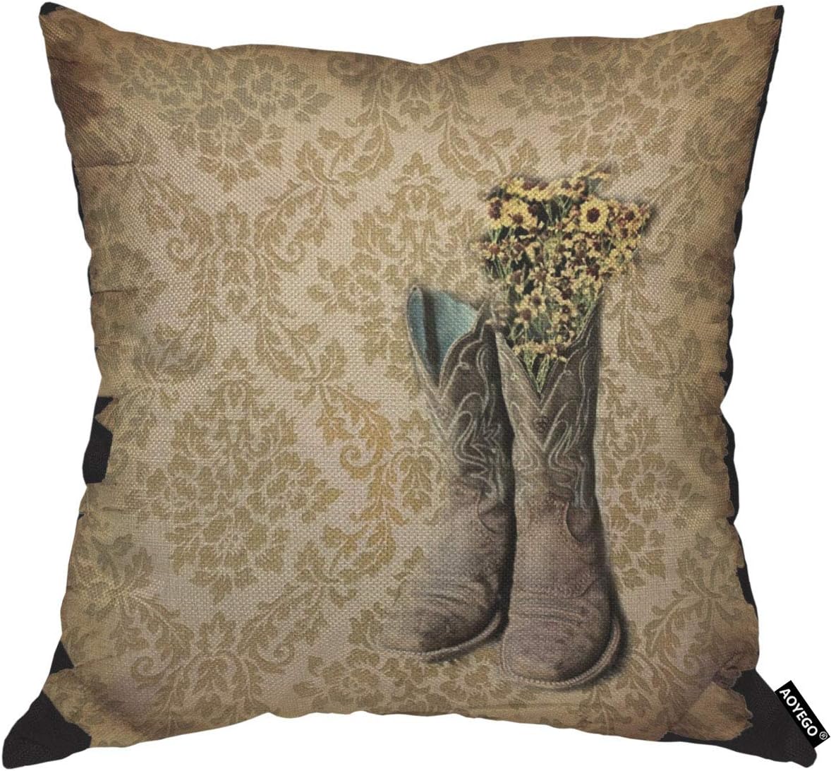 Amazon.com: AOYEGO Tan Boots Cow Damask Wildflower Throw Pillow Cover ...