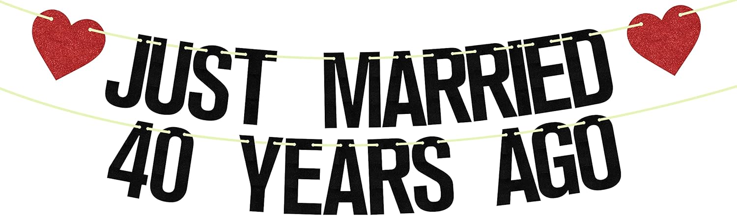 Just Married 40 Years Ago Banner, 40th Wedding Anniversary Party Banner ...