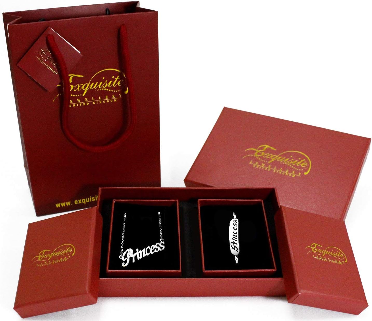 Amazon.com: Princess Name Necklace & Bracelet 18K White Gold Plated ...