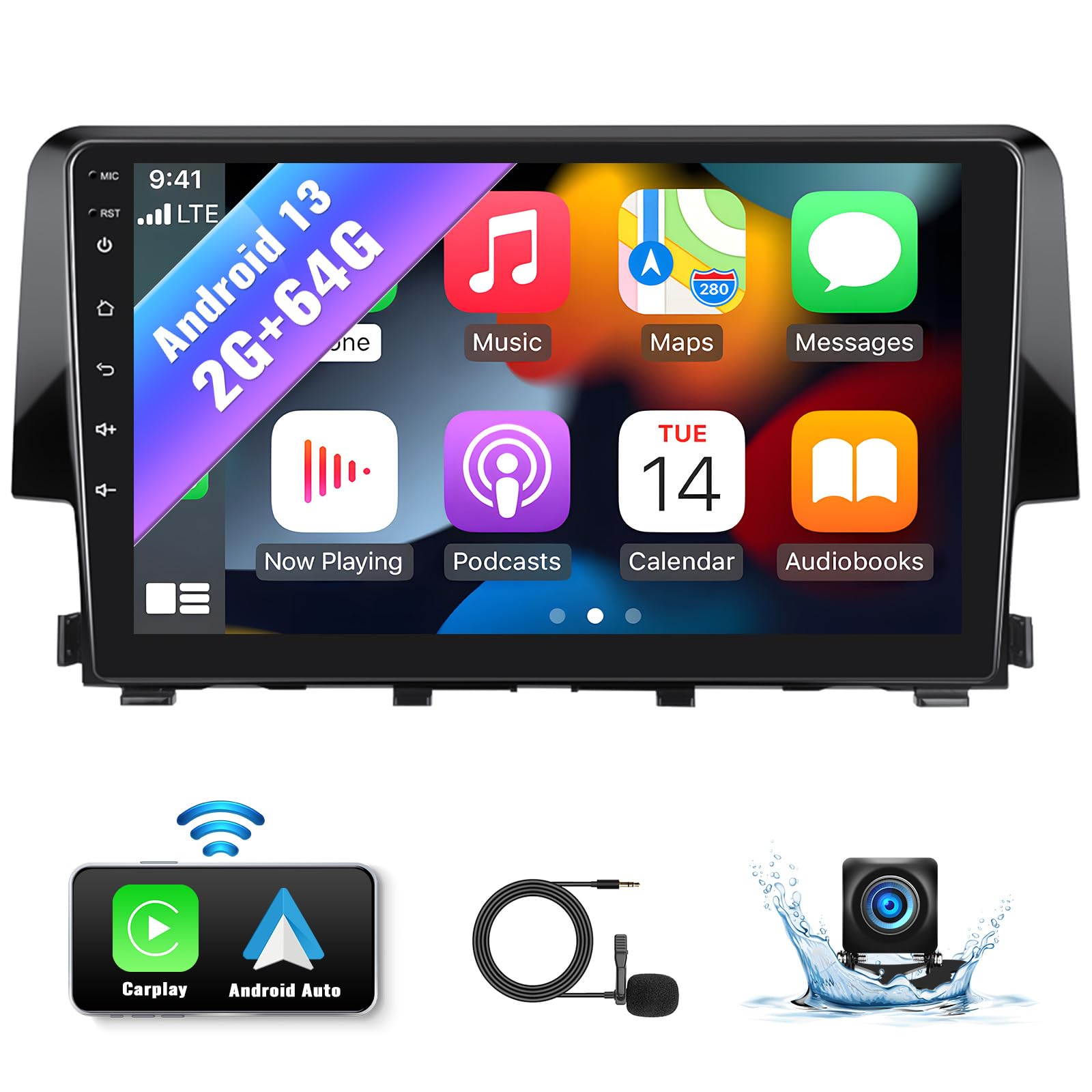 SIXWIN 2G+64G Android Car Stereo Radio for Honda Civic 2016 2017 2018 ...