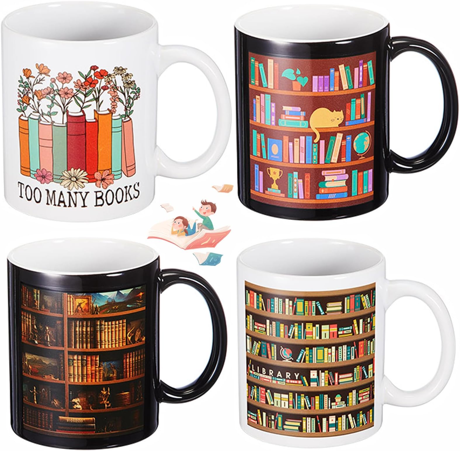 Amazon.com: Baderke 4 Sets Library Bookshelf Coffee Mugs 12oz Book ...