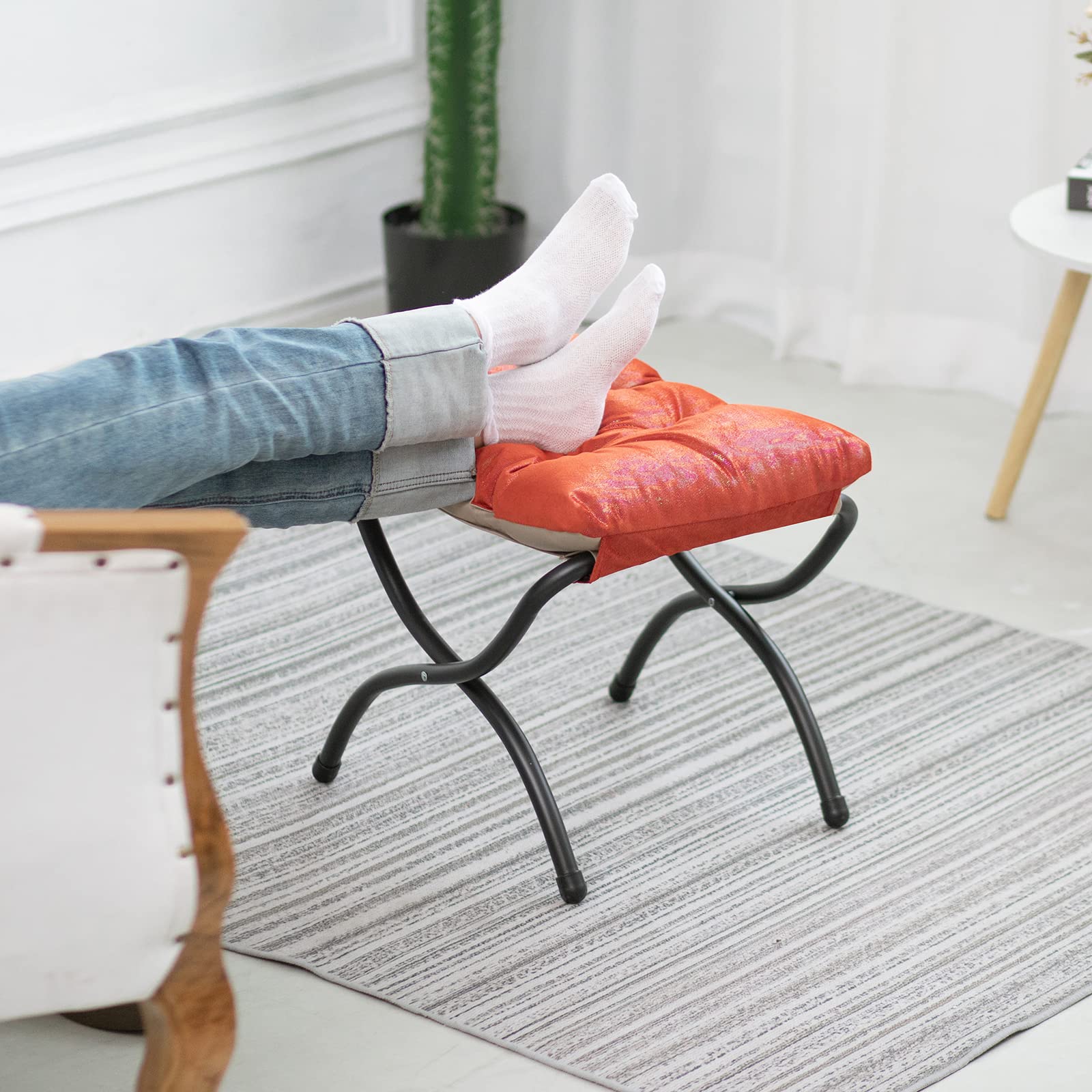 WELL-STRONG 15" Folding Foot Stool, Small Accent Foot Rest, Elegant ...