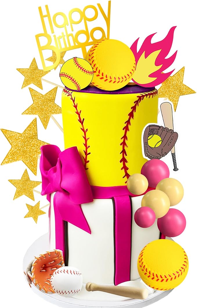 Amazon.com: DRWATE 22pcs Softball Cake Toppers for Girls Softball ...