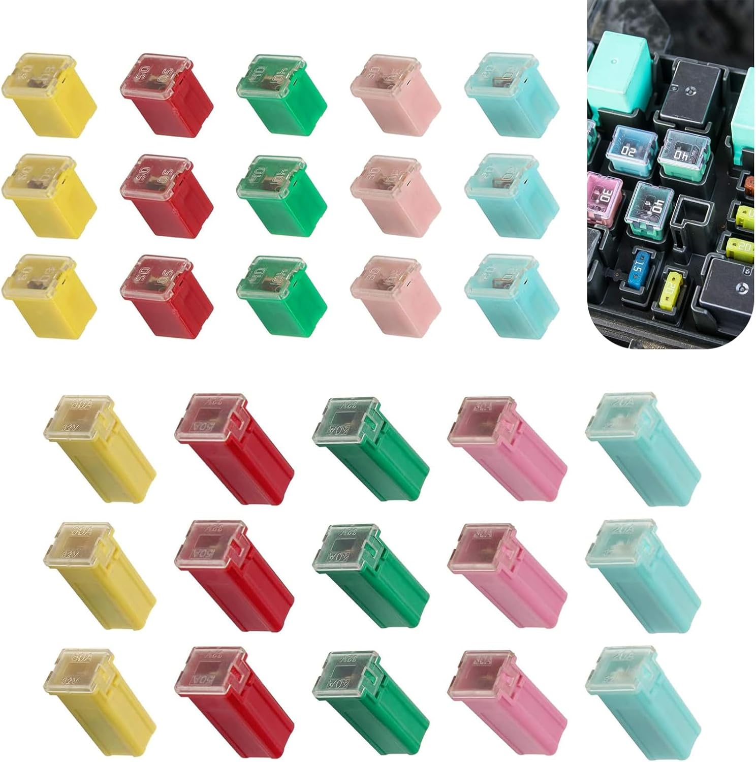 Amazon.com: Nowkont 30 PCS Car Fuse Combination Kit, Long + Short 20A ...