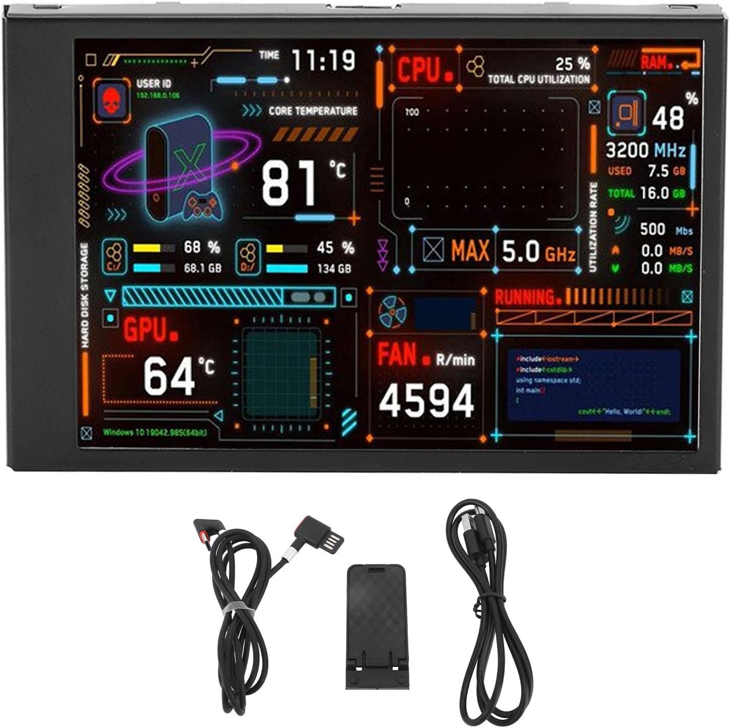 Monitor de temperatura de computador de 3,5 polegadas, mini monitor de ...
