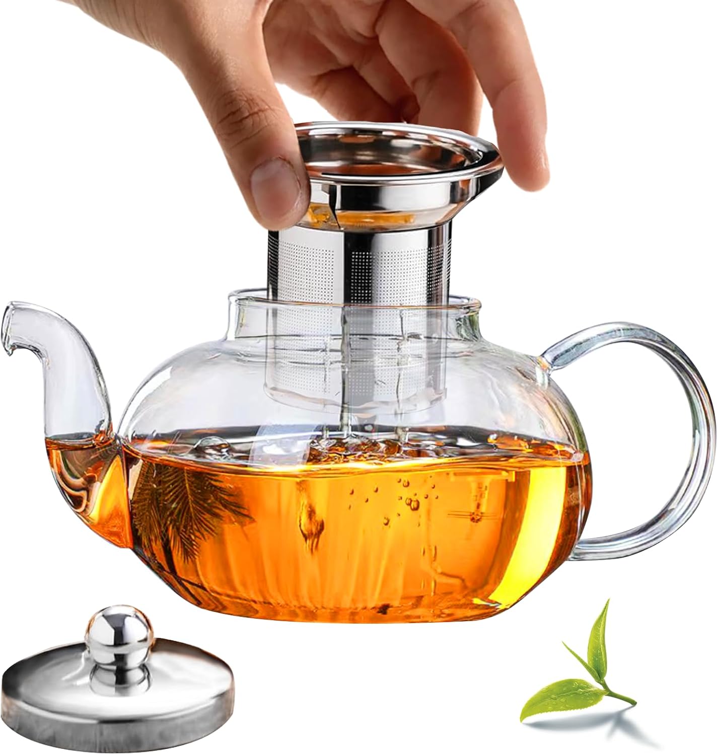Clear Glass Teapot with Infuser Tea Pot with Strainer for Loose Leaf ...
