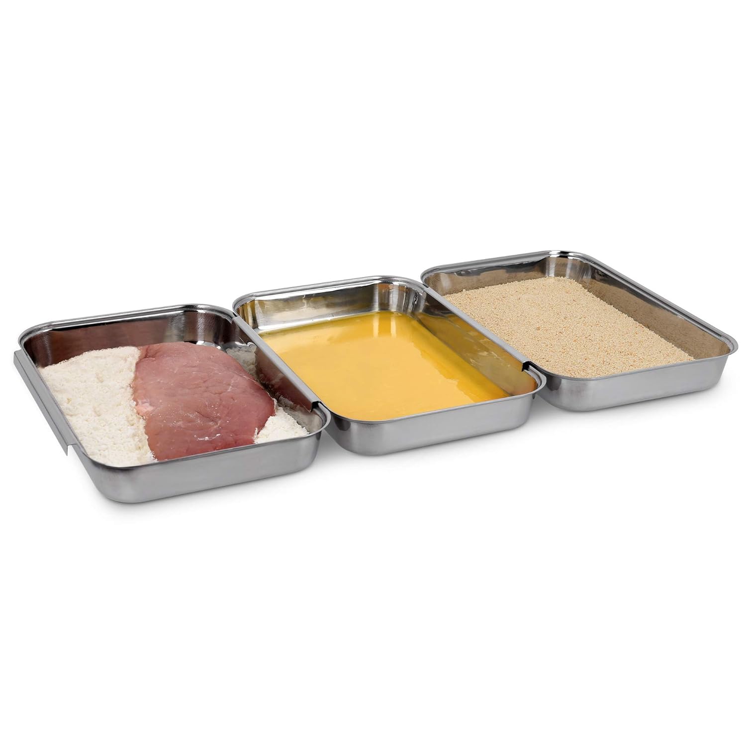 Navaris Breading Trays Set - 3 Stainless Steel Pans for Preparing Bread ...