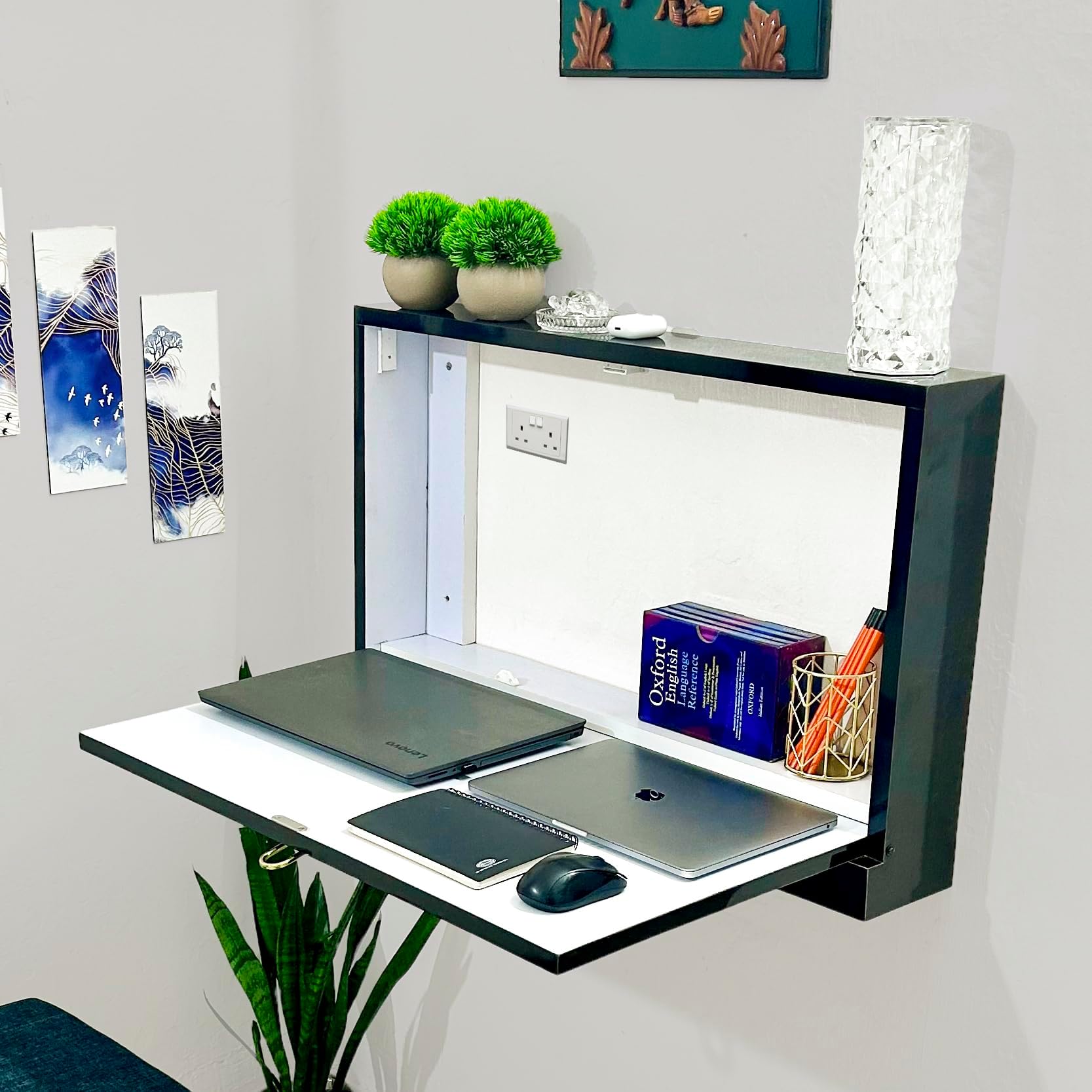 RJKART Sheesham Wood Wall Mounted Foldable Study Table with Storage for ...