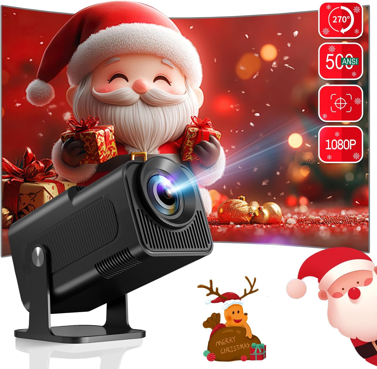 [180°Adjustable Stand] HIPPUS Smart Mini Projector with WiFi and ...