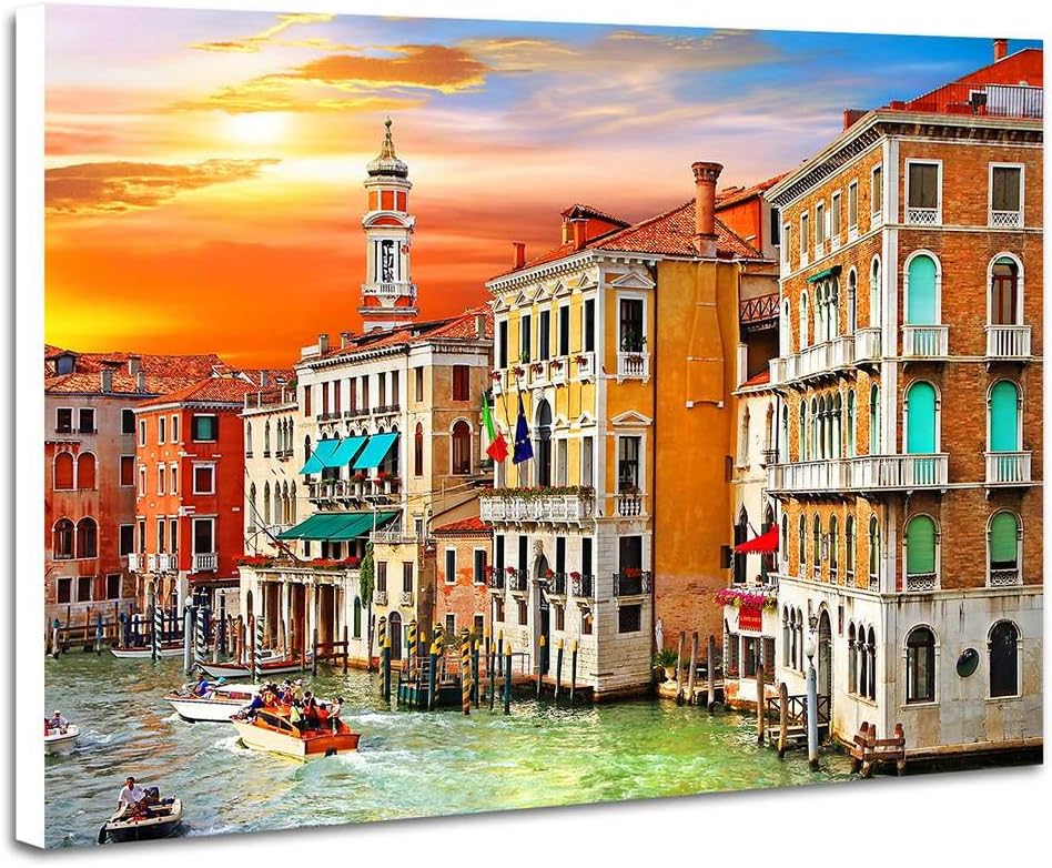 Amazon.com: Beautiful Sunset In Venice Prints Artwork on Wood Board ...