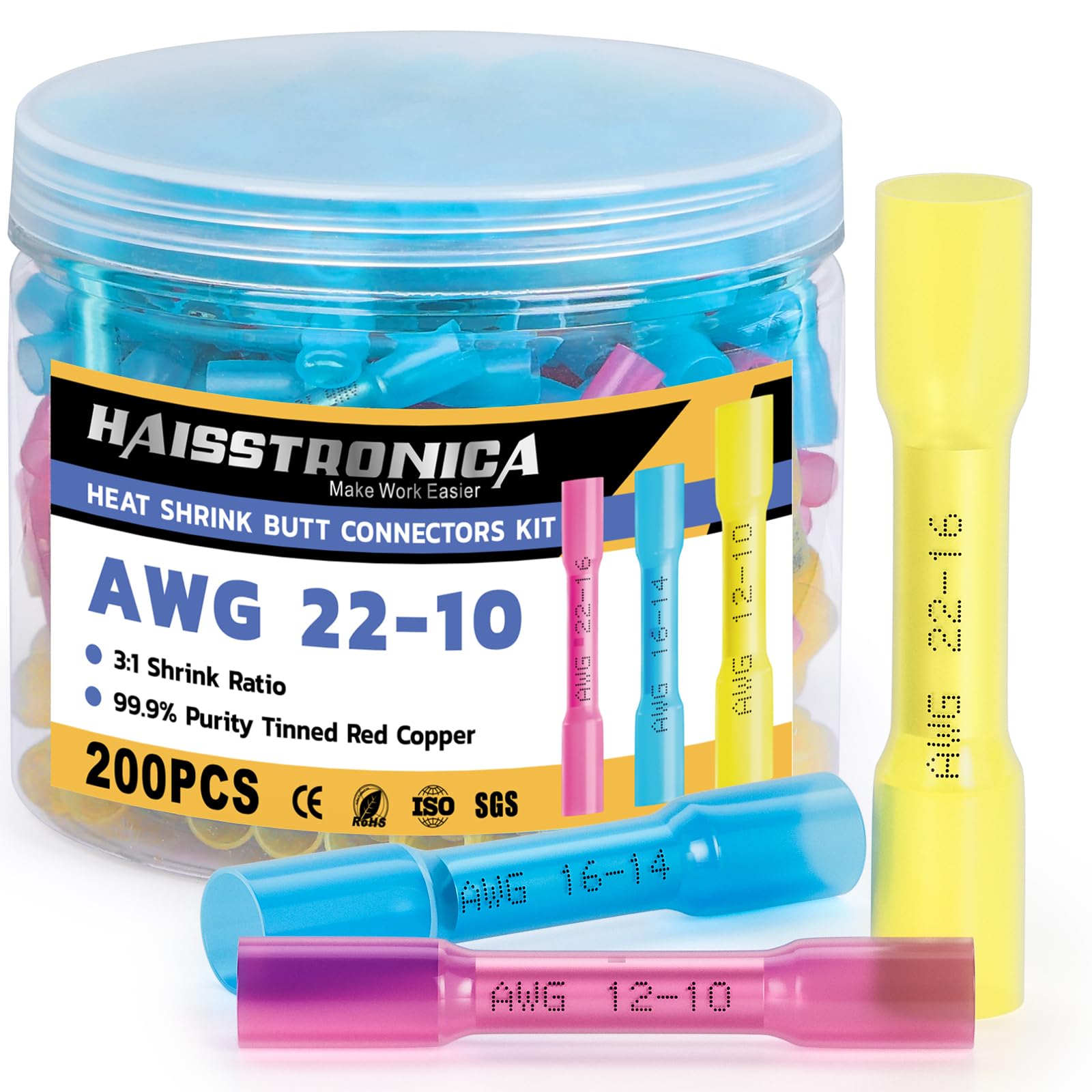 Snapklik.com : Haisstronica 200PCS 22-10 AWG Mixing Heat Shrink Butt ...