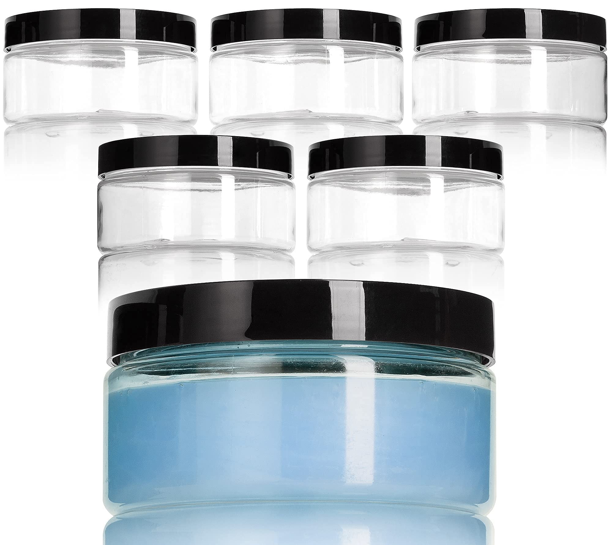Buy 8 oz Clear PET Plastic Low Profile Jar with Black Smooth Lids (6 ...