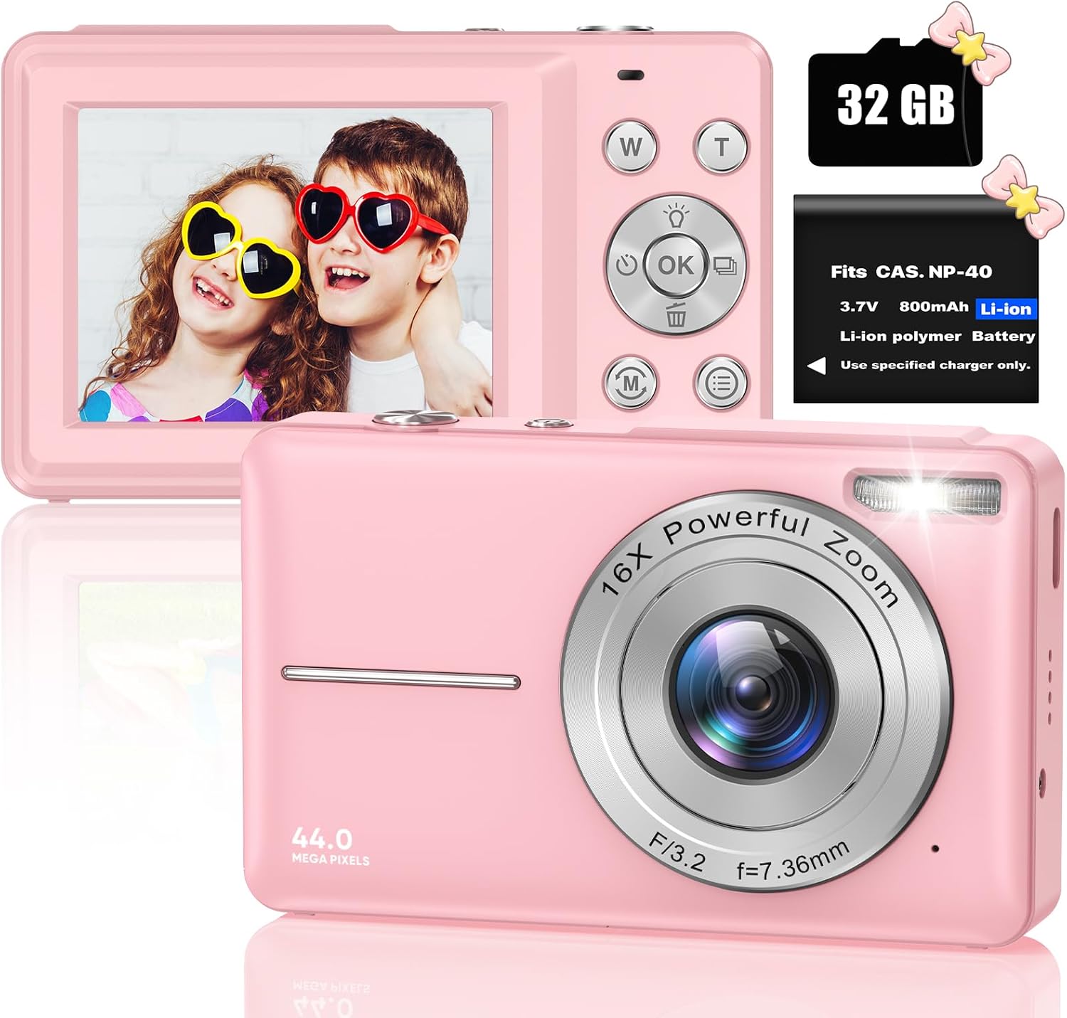 Digital Camera Compact Camera with 32GB SD Card, 1080P 44MP Mini ...