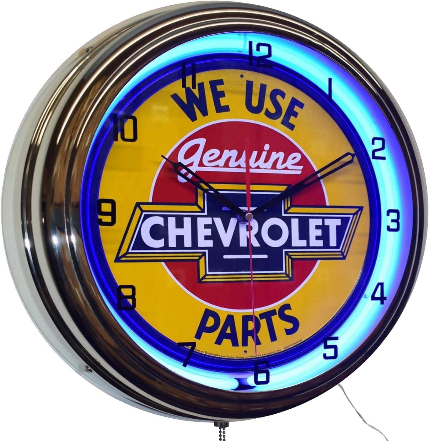 Amazon.com: Generic 16"" Genuine Chevy Retro Blue Neon Clock : Home ...