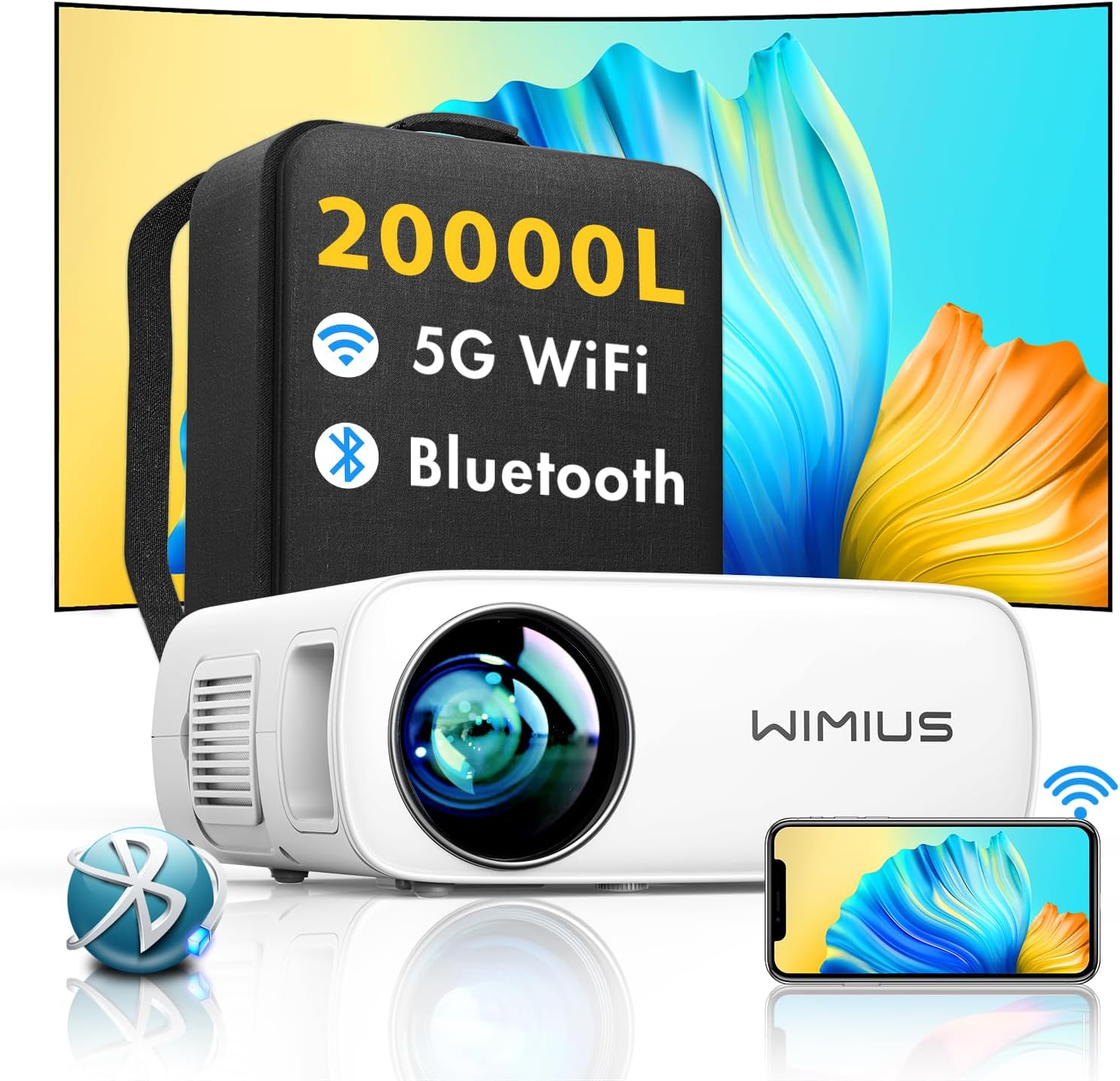 Projector, 20000 Lumen 5G WiFi Bluetooth 1080p Full HD Projector 4K ...