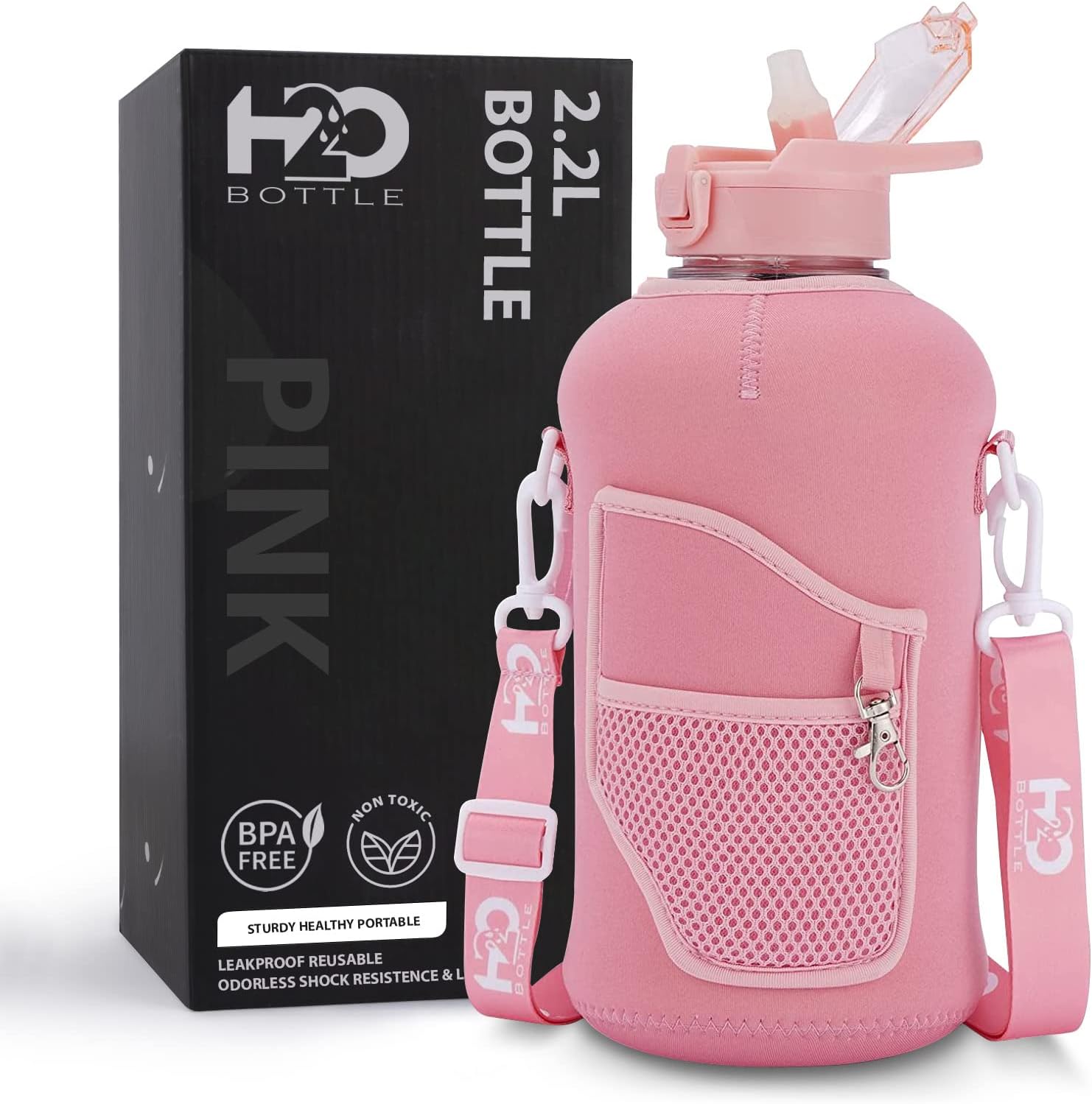 Amazon.com: H20 Bottle 2.2 L Half Gallon Water Bottle with Straw ...