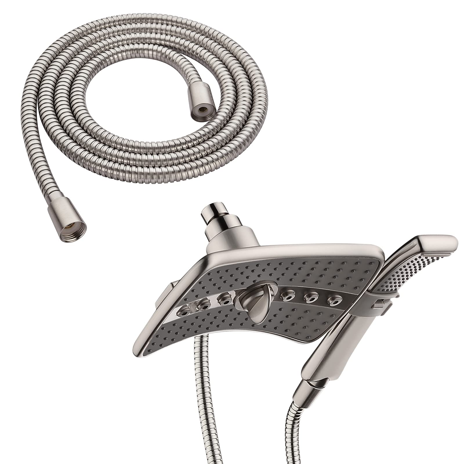 BRIGHT SHOWERS Brushed nickel Shower heads combo and Matching 79 Inches ...