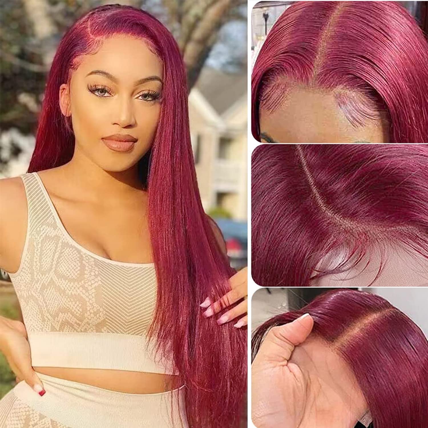 Amazon.com : 99J Burgundy Straight Lace Front Wig Human Hair 13x4 HD ...