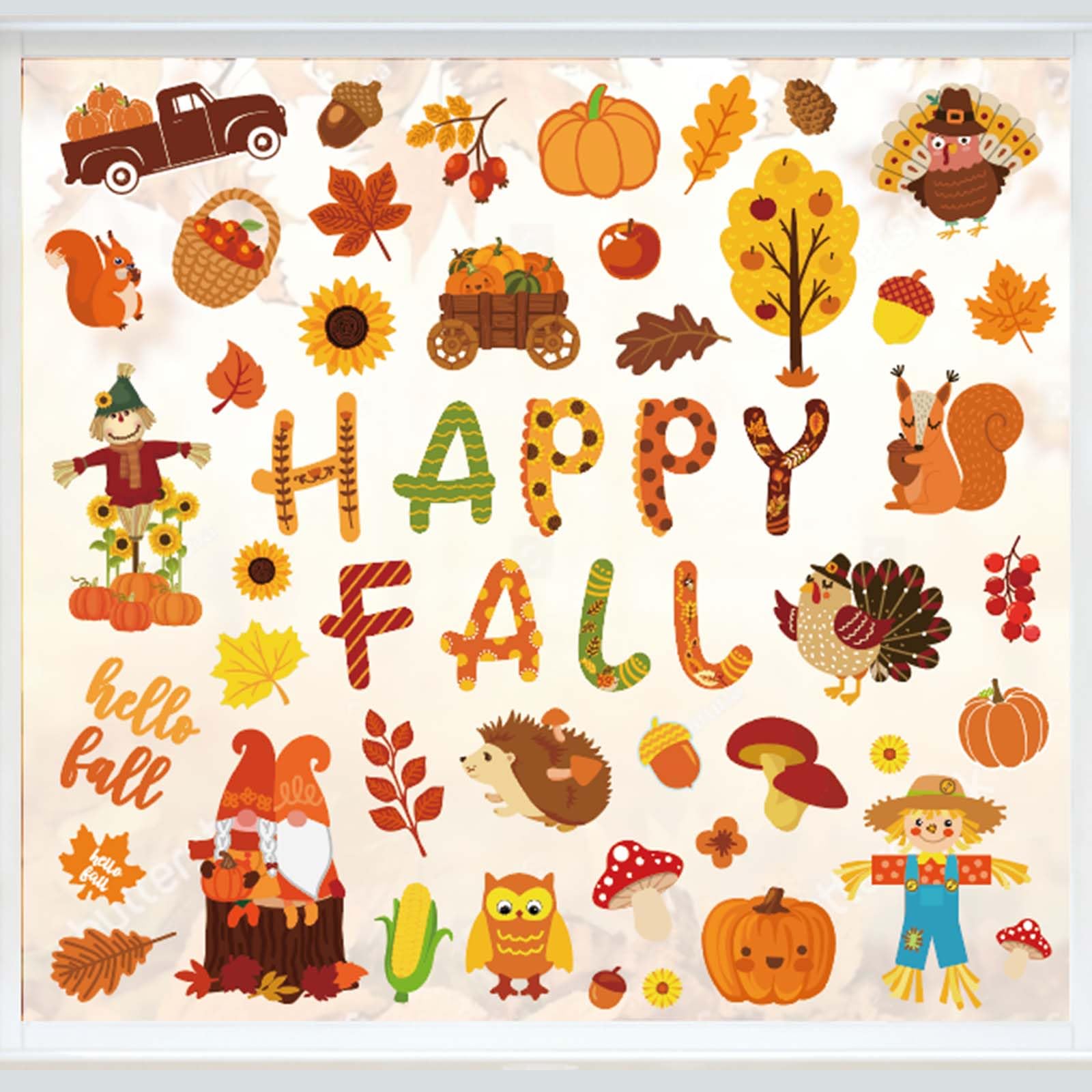 Amazon.com: Whaline 9 Sheets Happy Fall Thanksgiving Window Clings ...