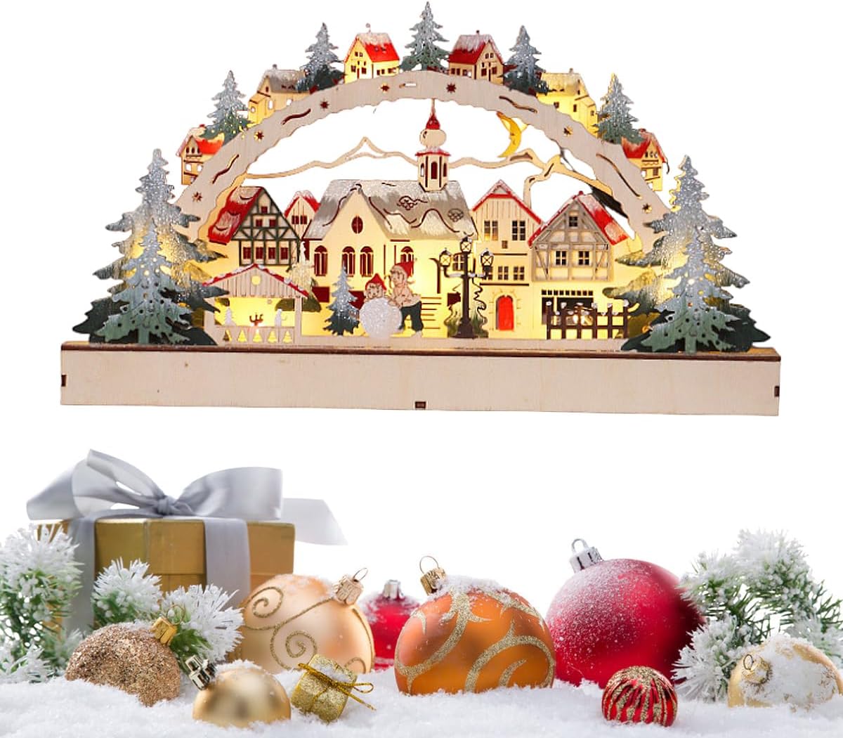 1 Piece Wooden Christmas Village LED Christmas Scene Village House ...