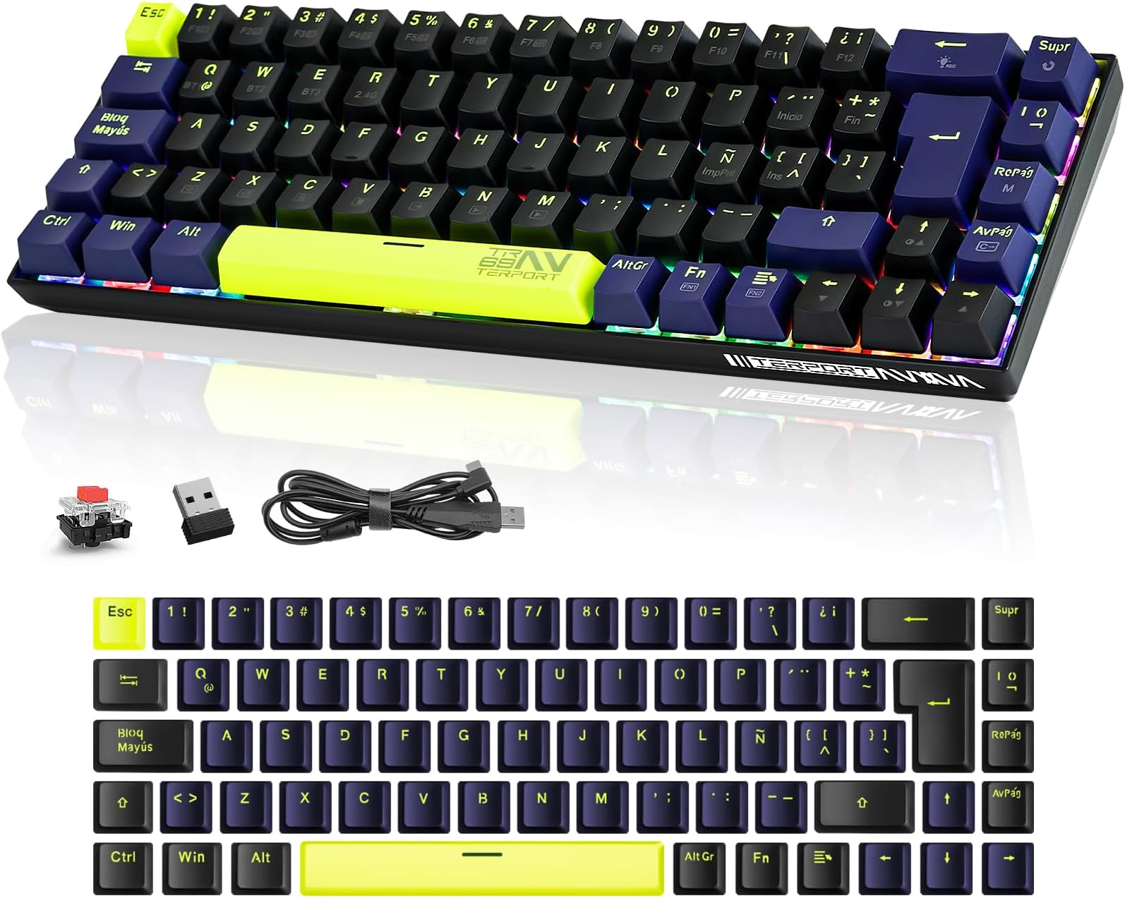 TERPORT Z11 Teclado Mecánico Español Inalámbrico de 69 Teclas, Teclado ...