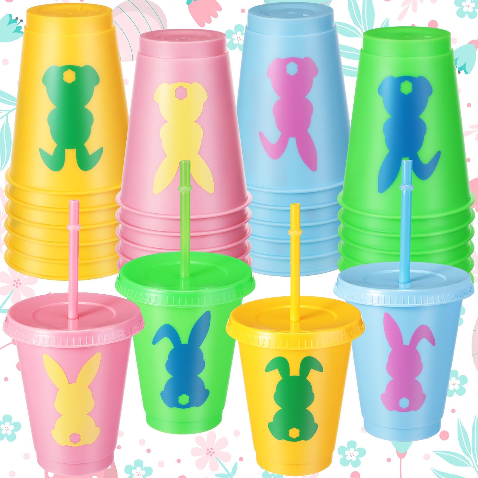 Amazon.com: Suttmin 24 Pcs Easter Cups Bulk with Straw and Lid 16 Oz ...