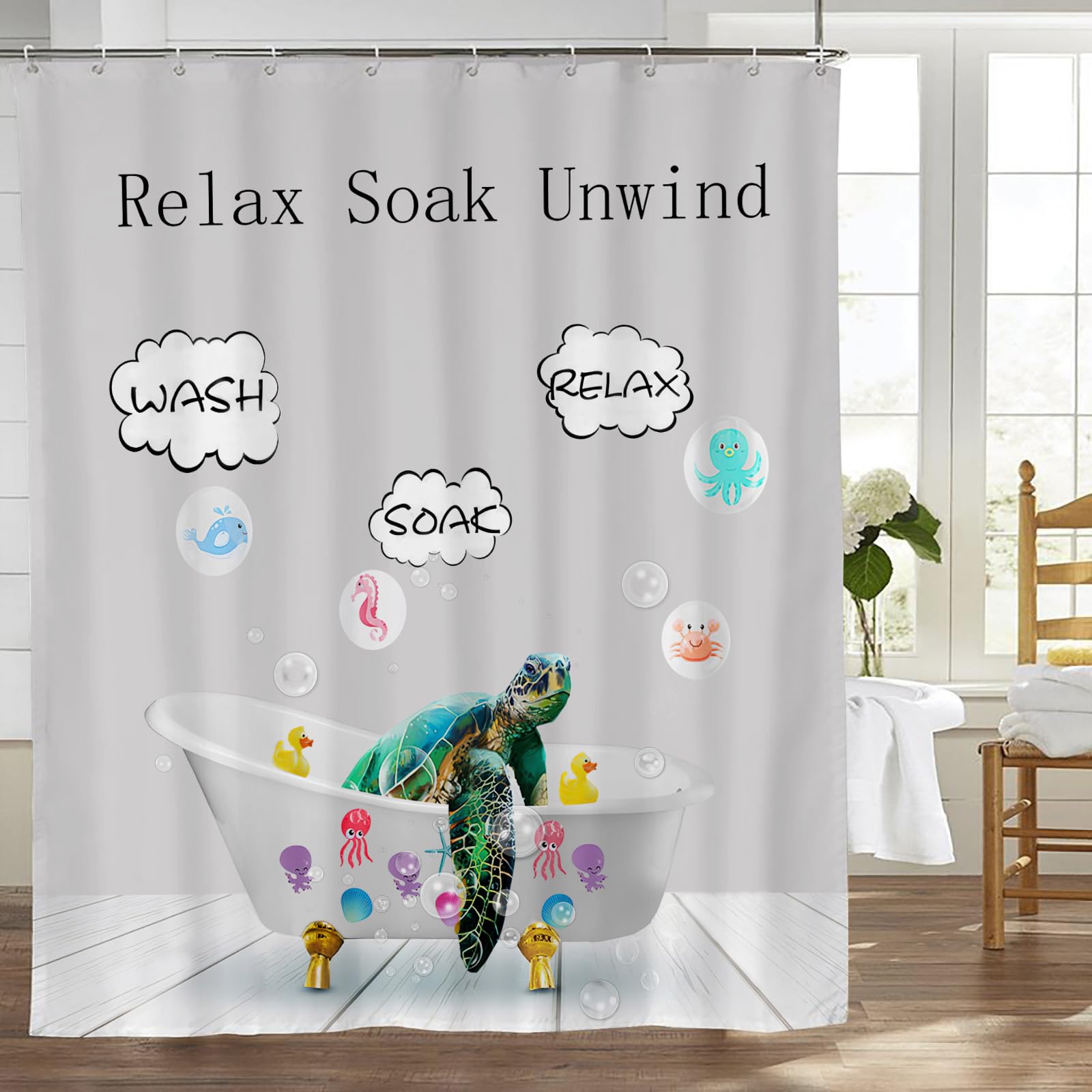 Funny Sea Turtle Shower Curtain Black and White Ocean Sea Turtle Shower ...