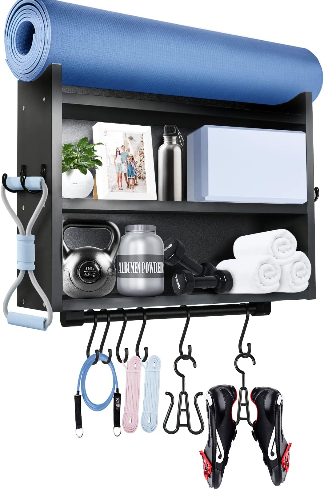 Amazon.com: JELLYRATTBIT Wooden Yoga Mat Storage Rack, Yoga Mat Holder ...