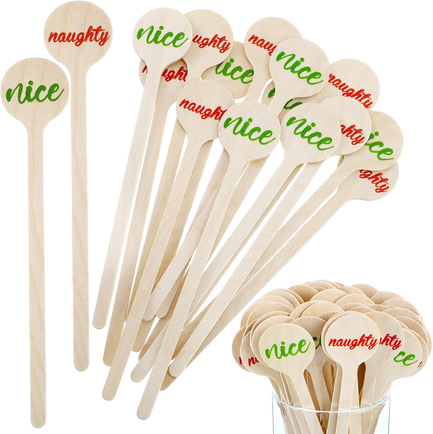 Amazon.com | 100 Pcs Christmas Drink Stirrers 6 Inch Naughty or Nice ...