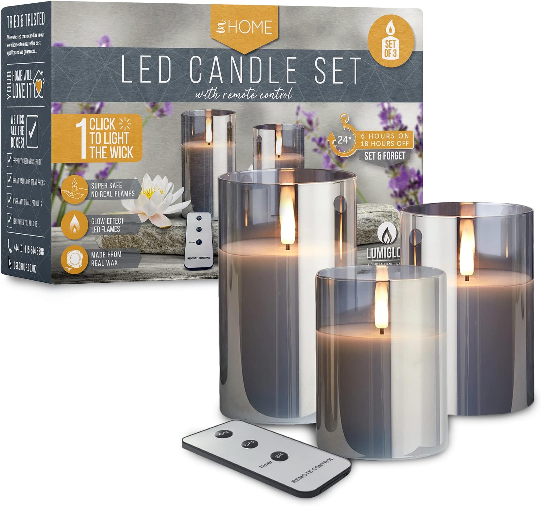 Eywamage Clear Glass Flameless LED Candles with Remote, White Battery ...