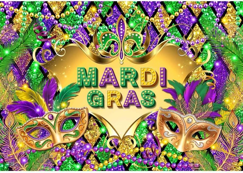 Amazon.com : ZTHMOE 96x60inch Fabric Mardi Gras Backdrop Masquerade ...