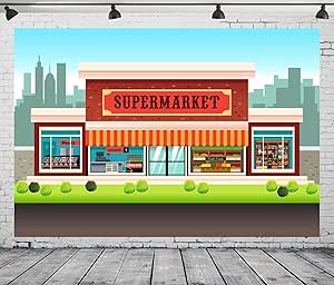 Amazon.com : Loccor 6x4ft Fabric Cartoon Supermarket Backdrop Street ...
