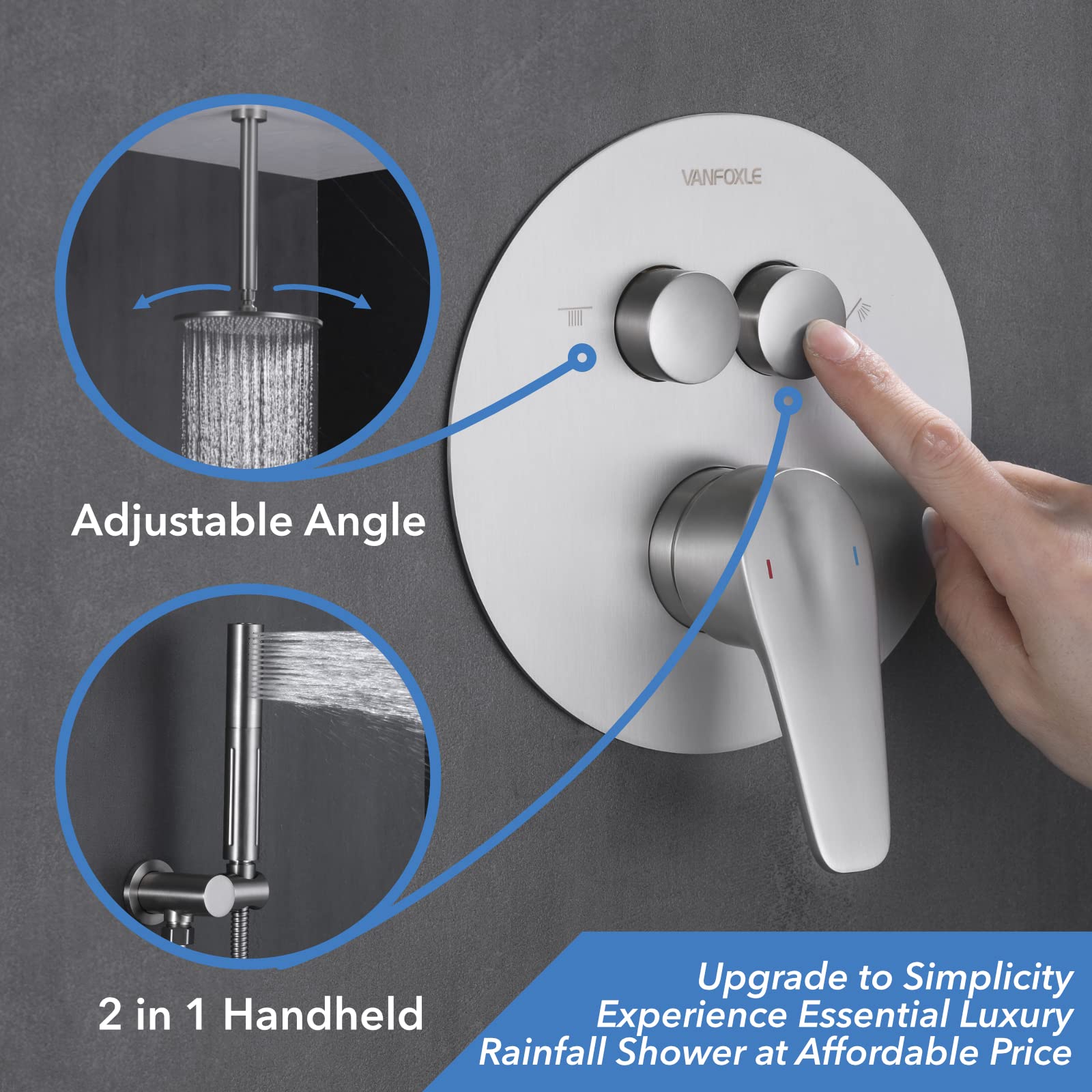 Snapklik.com : VANFOXLE Shower Faucets Sets Complete Brushed Nickel Shower System, Push Button ...
