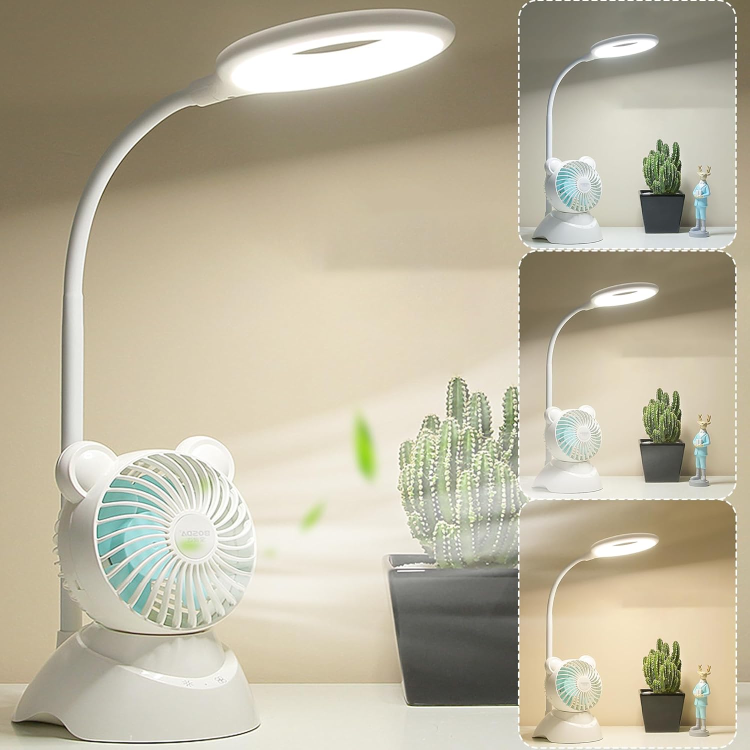 Quipzora Desk Lamp with Fan, LED Desk Lamps with 3 Speed Wind and 3 ...