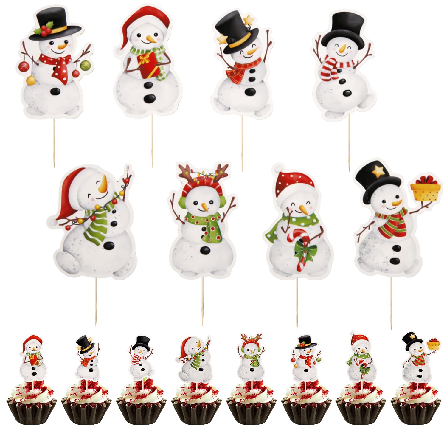 Amazon.com: 48pcs Christmas Cupcake Toppers, Snowman Christmas ...