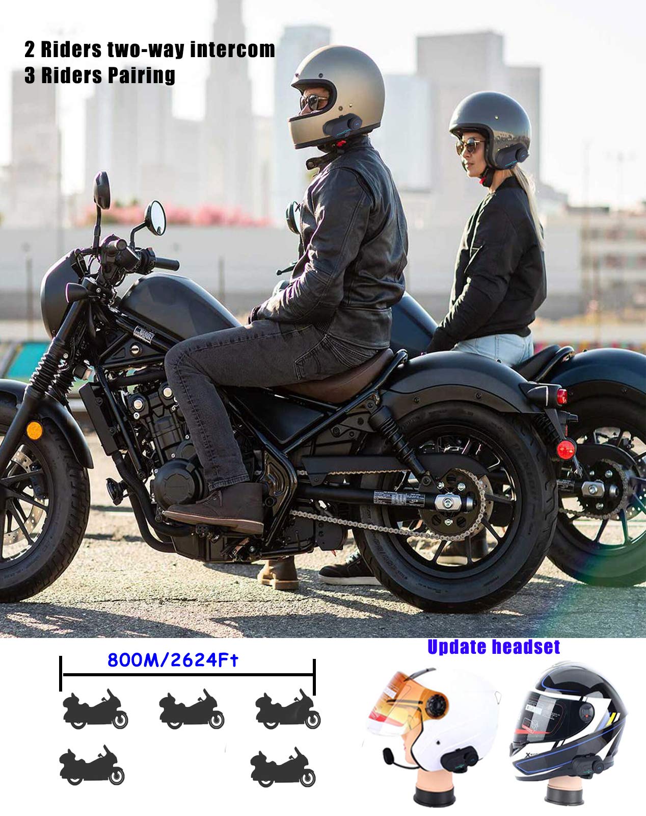 Buy FreedConn Motorcycle Helmet headset TCOMVB 2-Way 800M Motorbike ...