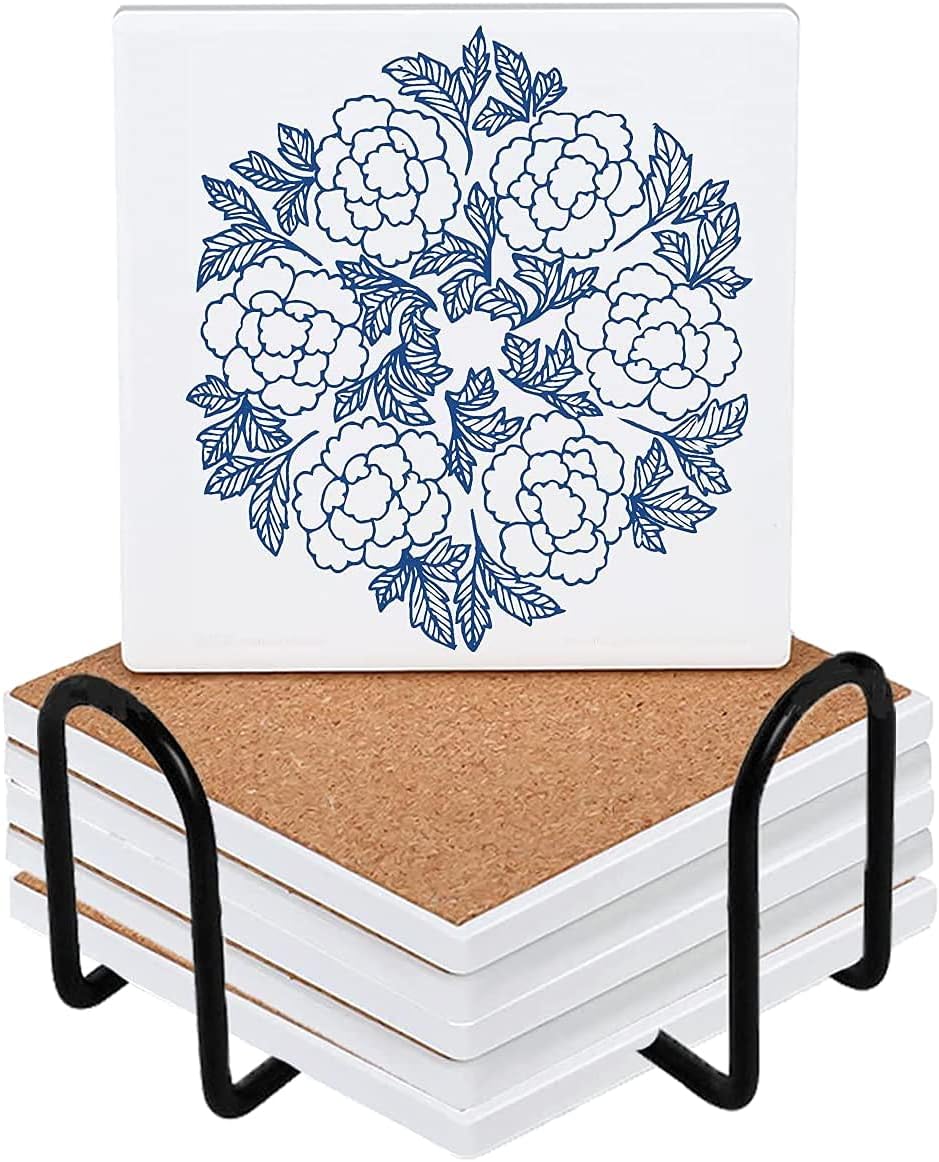 Amazon.com: Sublimation Coaster Blanks Ceramic with Holder and Cork ...