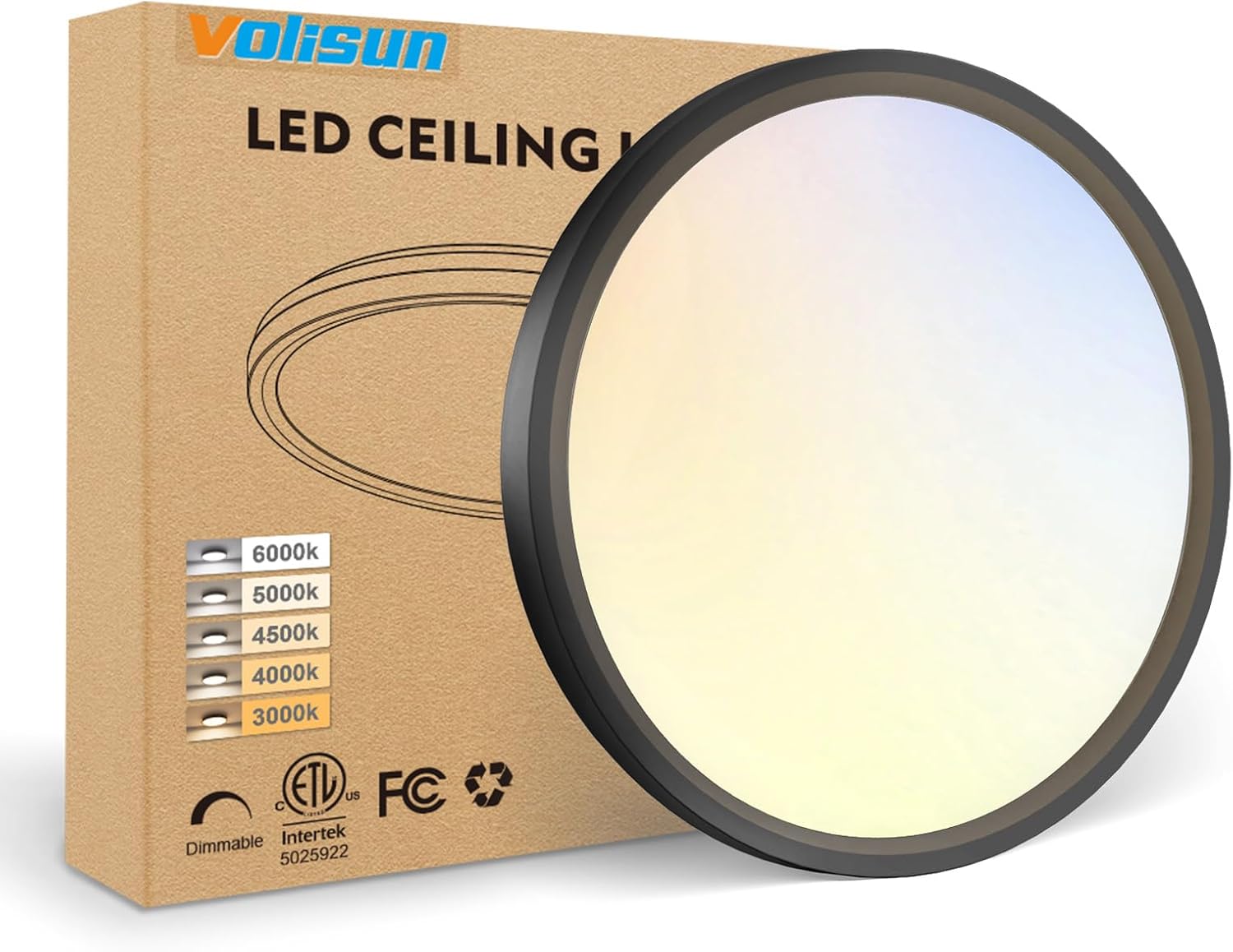 VOLISUN 5CCT LED Flush Mount Ceiling Light, 7 inch Dimmable Ultra-Thin ...