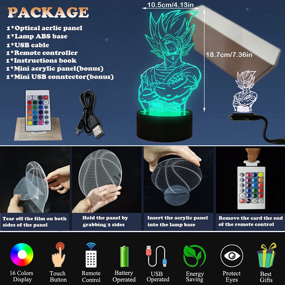 Buy Japan Anime Goku Night Light 3D LED Prince Vegeta USB Charge Table ...