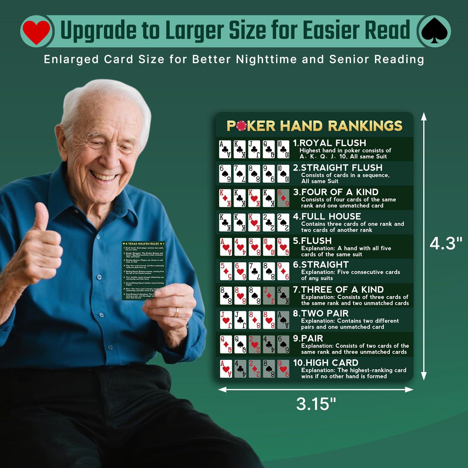 Casino Allowed Poker Aids AmazingSpark Cards - 8 PVC Cheat Sheets For ...